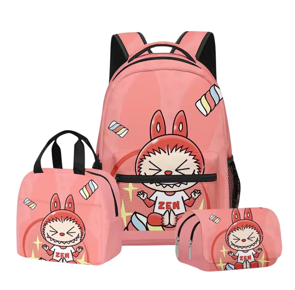 Labubu 3-in-1 Backpack Set – Pink Zen Edition – Bubuvibe